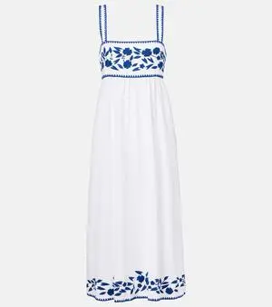 JULIET DUNN Embroidered Cotton And Linen Midi Dress - White