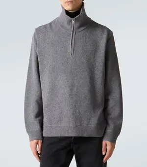 FRAME Wool And Cotton Half-zip Sweater - Grey