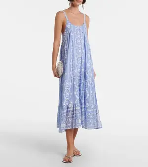 JULIET DUNN Printed Sequined Cotton Midi Dress
