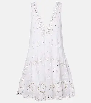 JULIET DUNN Embroidered Cotton Minidress - White