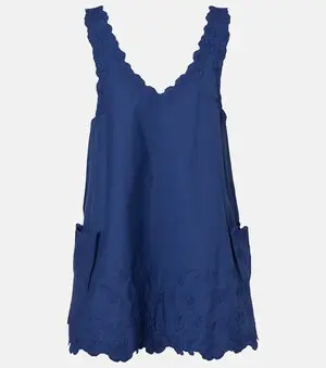 JULIET DUNN Floral Embroidered Cotton Poplin Minidress - Blue