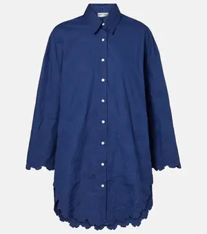 JULIET DUNN Floral Cotton Poplin Shirt Dress - Blue