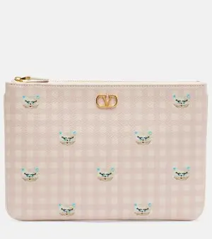 Valentino Garavani Vlogo Medium Printed Leather Pouch - Pink