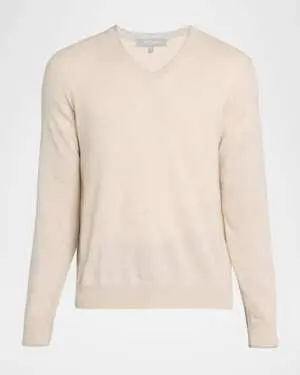 Neiman Marcus Tipped Cashmere V-Neck Sweater - 420dnm