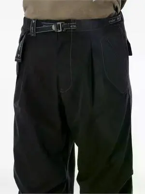 AND WANDER Logo-belt Trousers - Black
