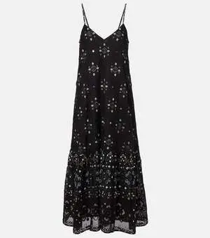 JULIET DUNN Embroidered Cotton Midi Dress - Black