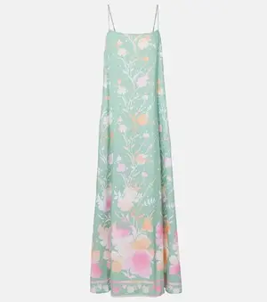 JULIET DUNN Floral Cotton And Linen Maxi Dress - Blue