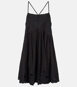 JULIET DUNN Embroidered Cotton Poplin Mini Dress - Black