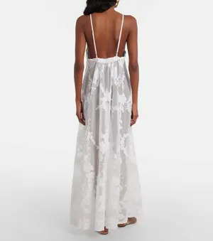 JULIET DUNN Embroidered Semi-sheer Cotton Maxi Dress