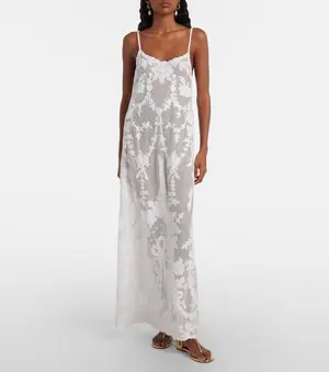 JULIET DUNN Embroidered Semi-sheer Cotton Maxi Dress