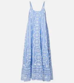 JULIET DUNN Printed Sequined Cotton Midi Dress - Blue