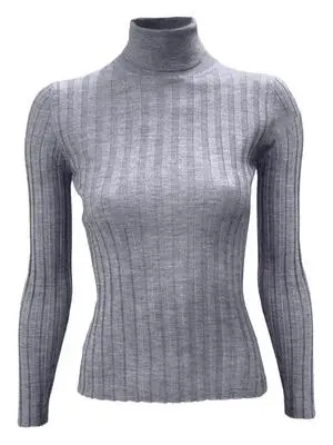 LA ROSE Turtleneck Ribbed Sweater - Grey