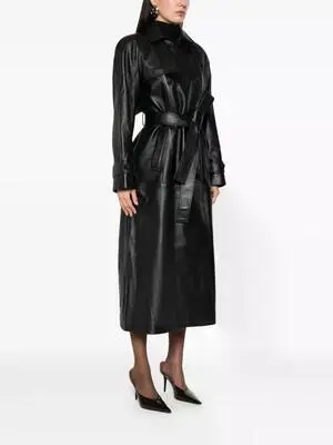DUCIE Corrin Buttoned Belted Leather Trench