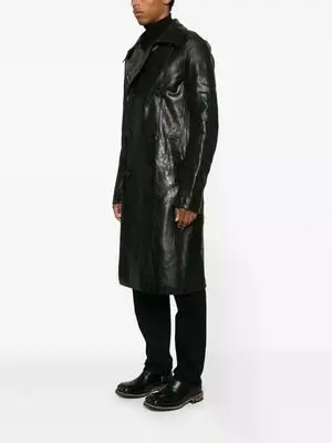 DEEPTI Double-breasted Leather Overcoat