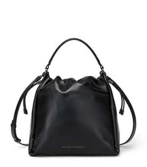 Brunello Cucinelli Leather Mellow Bucket Bag - Black
