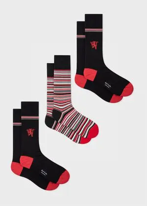 Paul Smith Manchester United Stripe And Plain Socks Three Pack