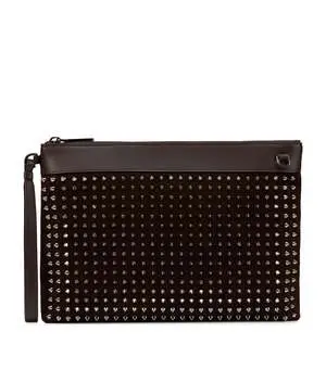 CHRISTIAN LOUBOUTIN Funky Spike Leather Pouch - Brown