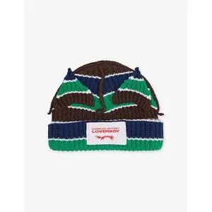 CHARLES JEFFREY LOVERBOY Knitted Beanie Hat - Green,navy,brown Stripe