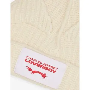 CHARLES JEFFREY LOVERBOY Knitted Wool-blend Beanie With Logo Patch - Ecru