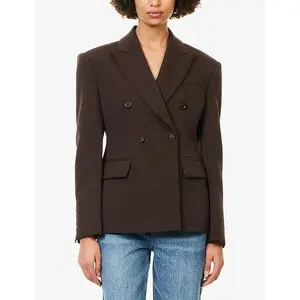 THE FRANKIE SHOP Crosby Double-breasted Woven Blazer - Brown