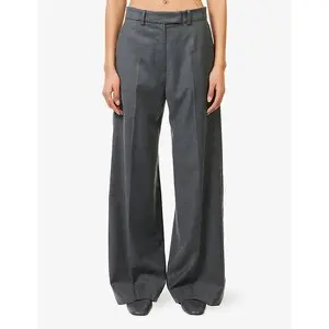 THE FRANKIE SHOP Wide-leg Wool-blend Trousers - Grey Melange