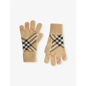 Burberry Check-print Cashmere-blend Gloves - Sand