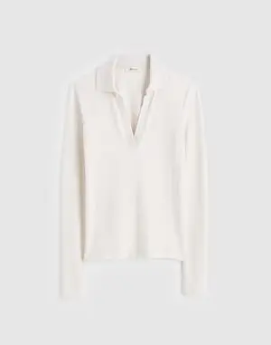 Madewell Sparkle Long-sleeve Polo Top - Lurex Antique Cream