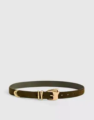 Madewell Suede Belt With Sculpted Buckle - Dried Olive