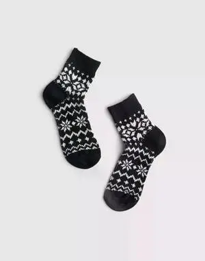 Madewell Brushed Fair Isle Socks - Jet Black