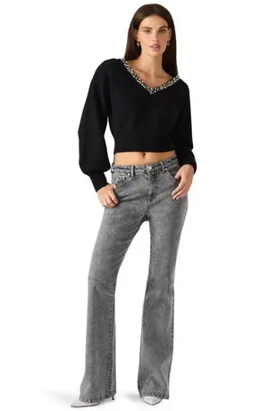 Steve Madden Evilyn Embellished V-neck Crop Pullover