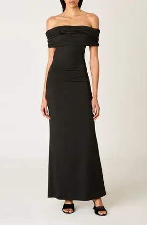 NIA Off-the-shoulder Open Back Maxi Dress - Black