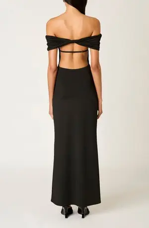 NIA Off-the-shoulder Open Back Maxi Dress - Black
