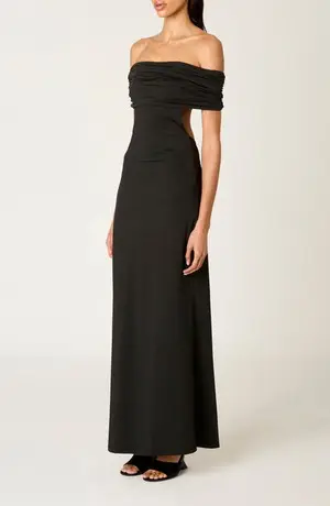 NIA Off-the-shoulder Open Back Maxi Dress - Black