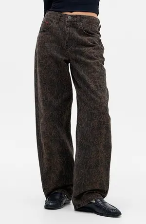 BDG URBAN OUTFITTERS Logan Ocelot High Waist Baggy Wide Leg Jeans - Brown Print