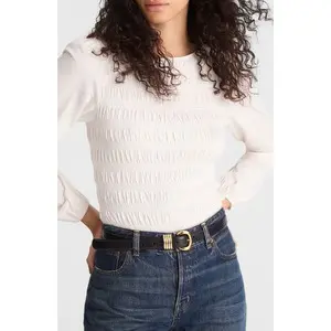 Madewell Smocked Boat Neck Long Sleeve Top - Vintage Ivory