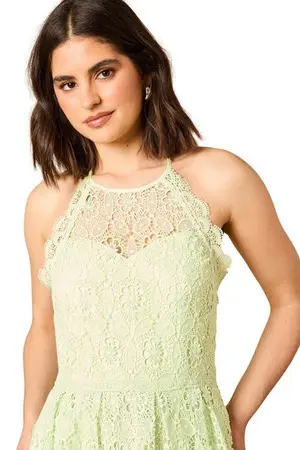 OASIS Lace Detail Halterneck Midi Dress - Sage