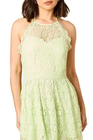 OASIS Lace Detail Halterneck Midi Dress - Sage