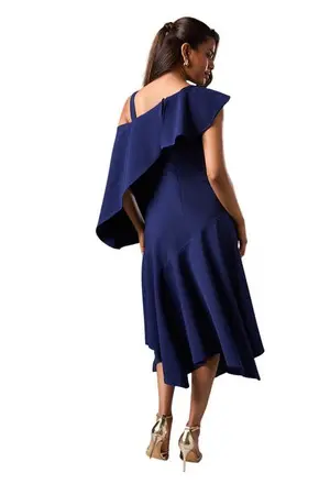 Coast Petite Asymmetrical Ruffled Midi Dress - Navy