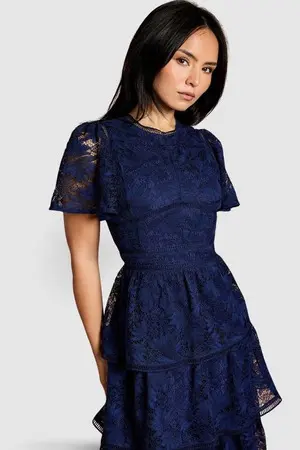 Coast Petite Tiered Lace Dress - Navy
