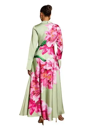 Coast Petite Placement Print Wrap Front Gown