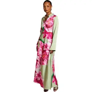 Coast Petite Placement Print Wrap Front Gown - Sage