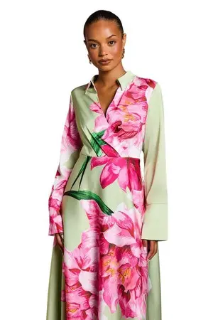 Coast Petite Placement Print Wrap Front Gown