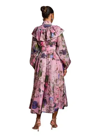 Coast Petite Organza Trim Printed Midi Dress