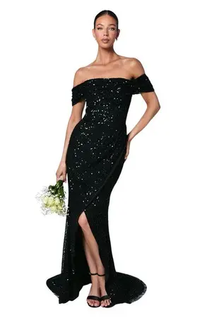 Coast Sequin Bardot Maxi Dress - Black
