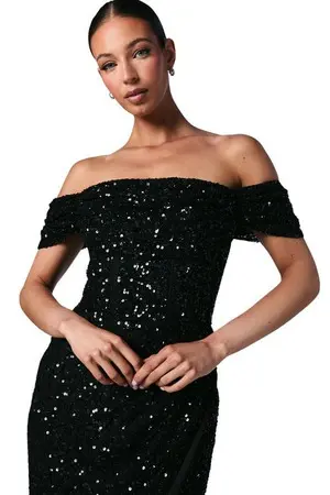 Coast Sequin Bardot Maxi Dress - Black