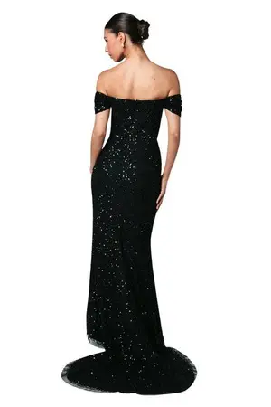 Coast Sequin Bardot Maxi Dress - Black