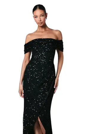 Coast Sequin Bardot Maxi Dress - Black
