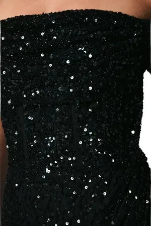 Coast Sequin Bardot Maxi Dress - Black