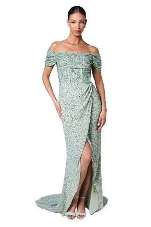Coast Sequin Bardot Maxi Dress - Sage
