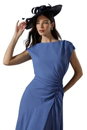 Coast Drape Side Cap Sleeve Midi Dress - Grey Blue